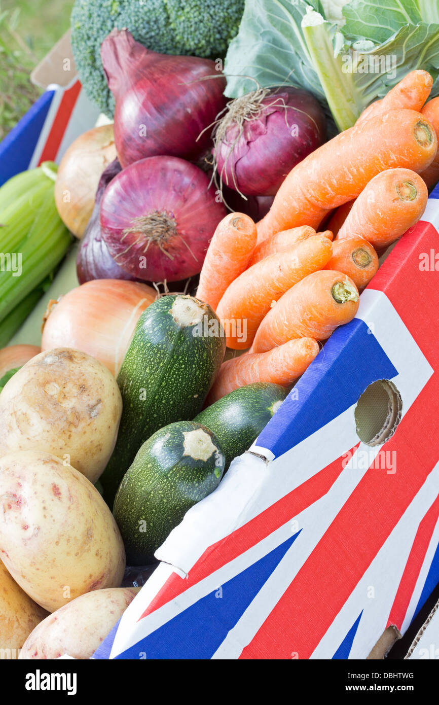 British grown vegetables in Union Jack logo box, England, UK Stock ...
