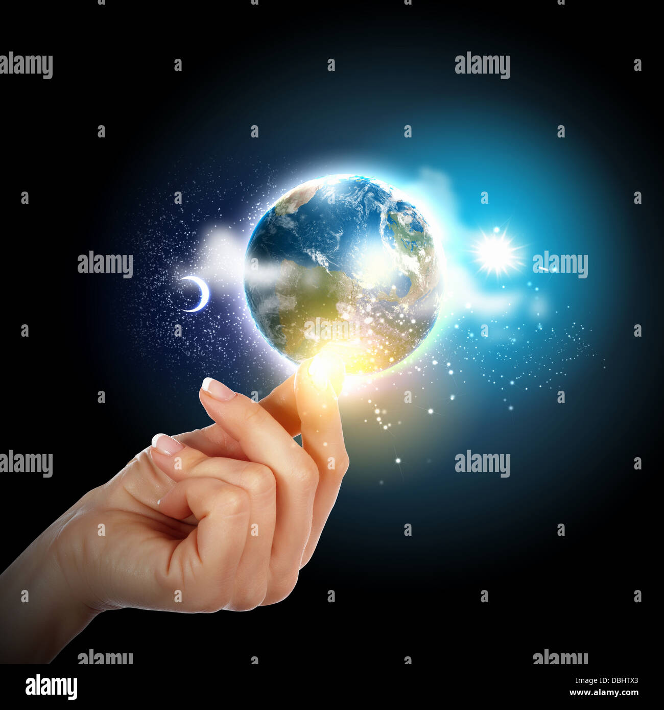 hand touching the earth Stock Photo - Alamy