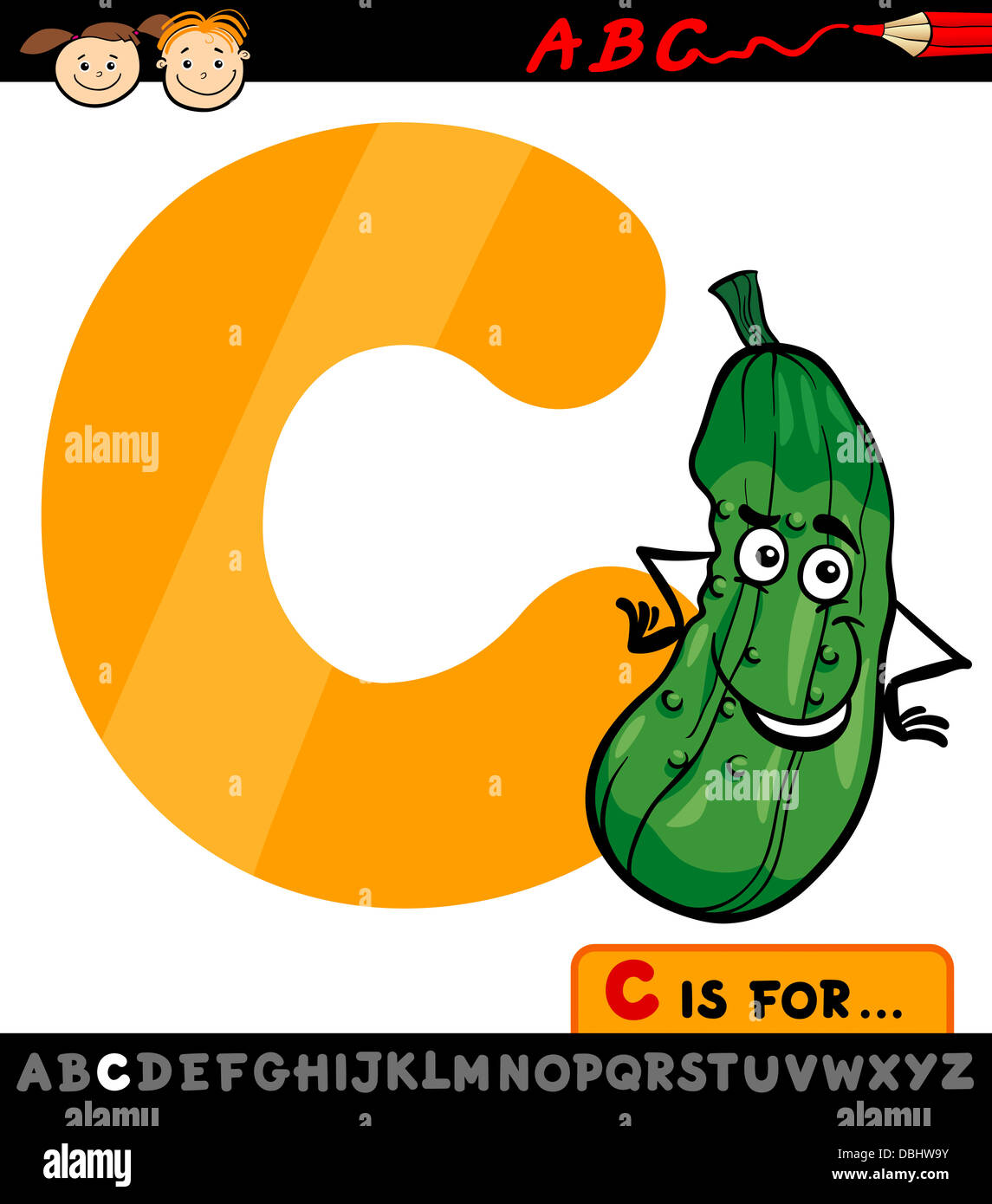 Cartoon Illustration of Capital Letter C from Alphabet with Cucumber ...