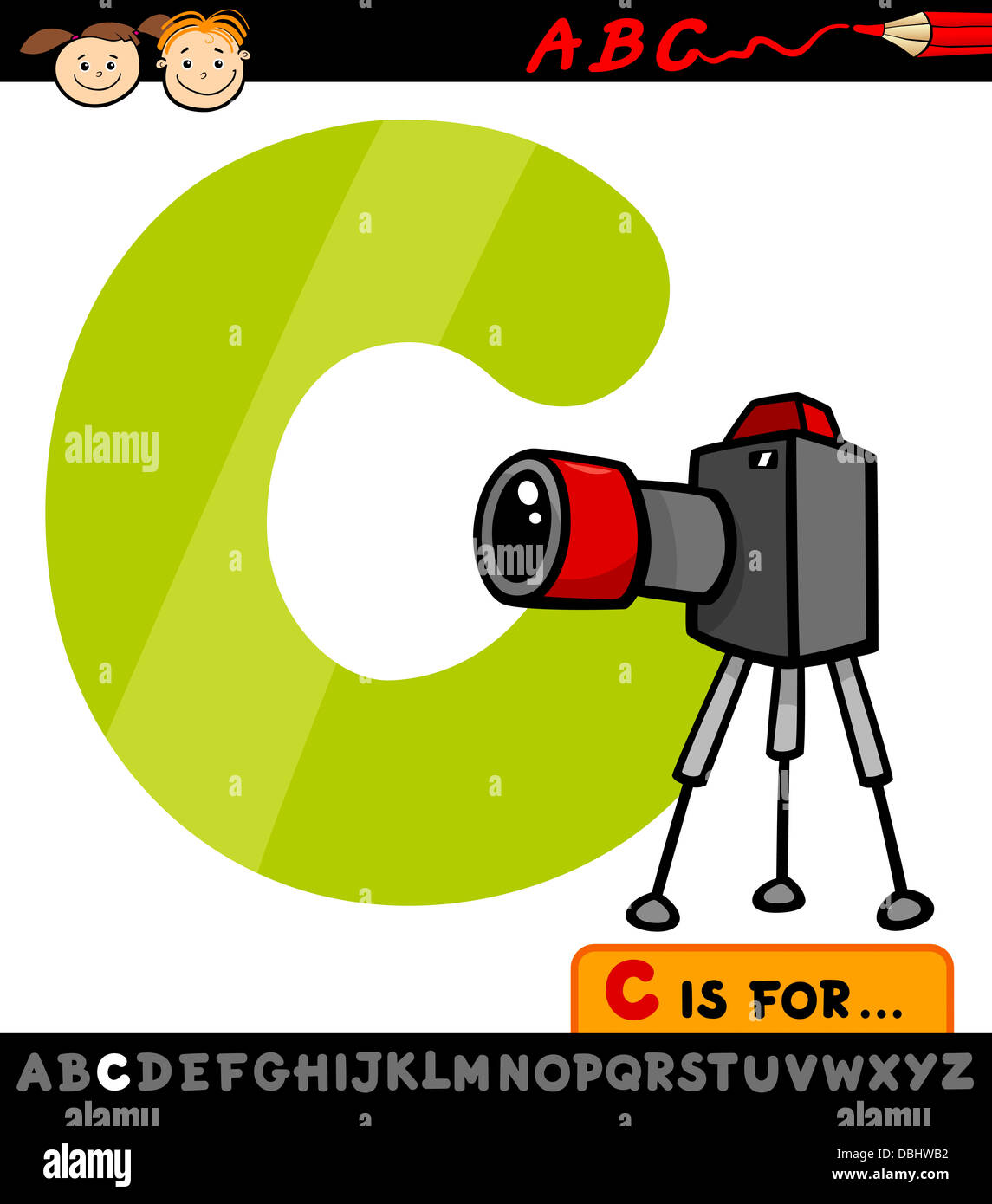 Cartoon Illustration of Capital Letter C from Alphabet with Camera for ...
