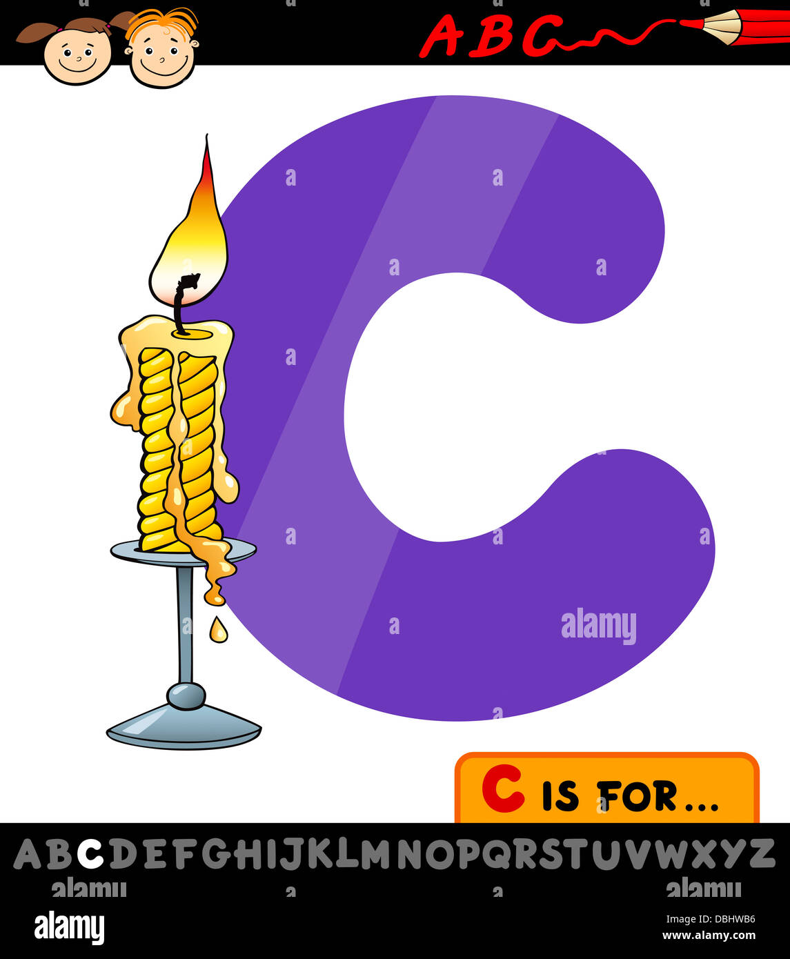 Cartoon Illustration of Capital Letter C from Alphabet with Candle for ...