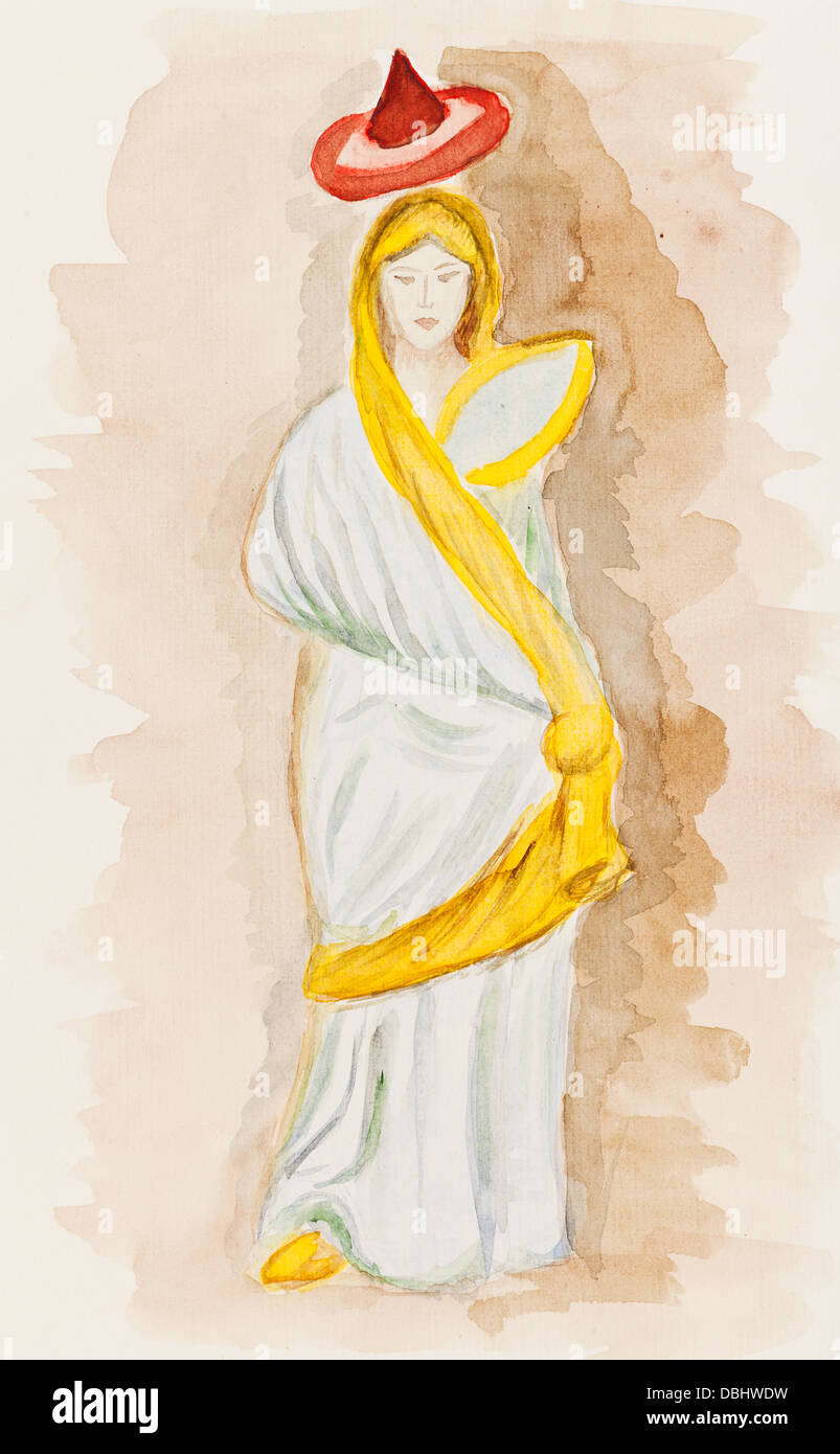 historical costume - ancient Greek woman in himation and and flat hat ...
