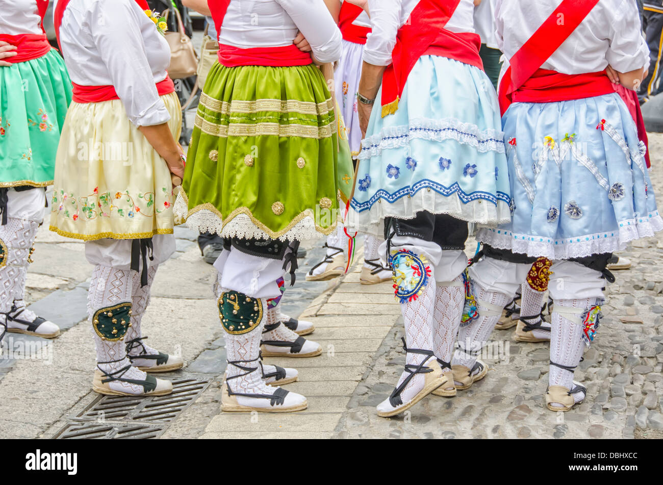 Detail of regional traditional costumes of a group of women on the ...