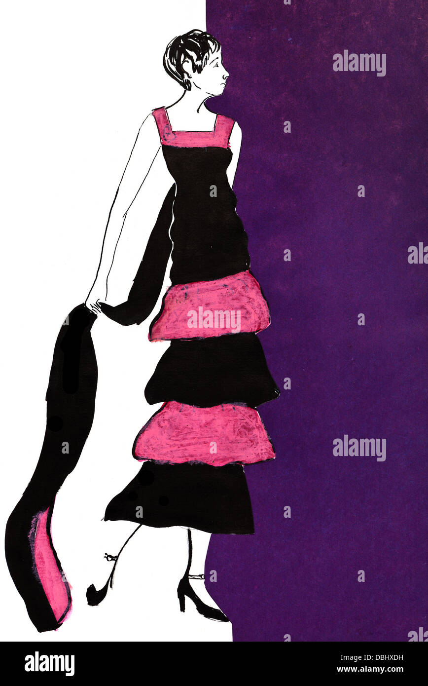 fashion of 20th Century - full dancing frock in pink and black chiffon ...