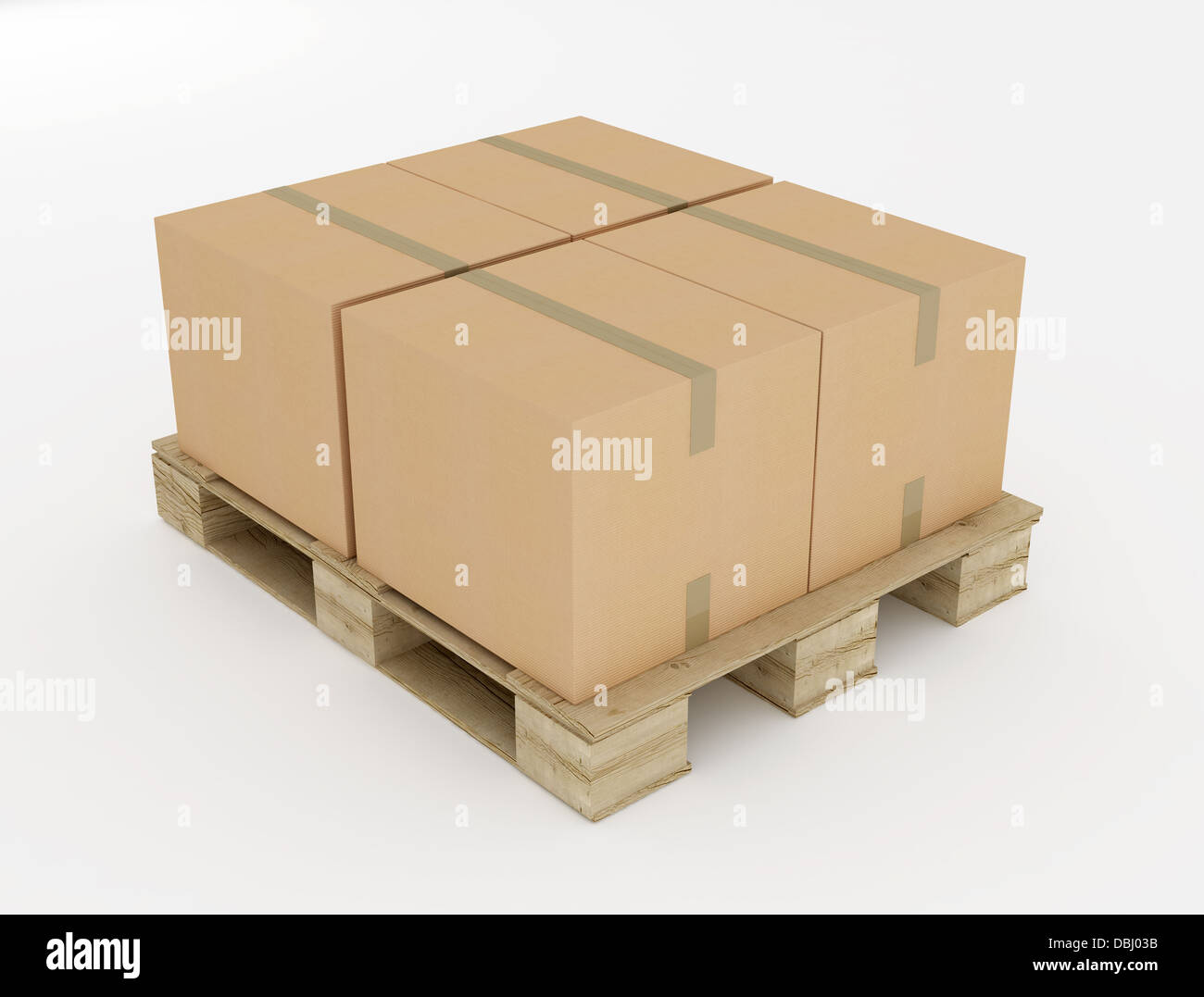 corrugated cardboard boxes on wooden pallet isolated on white Stock ...