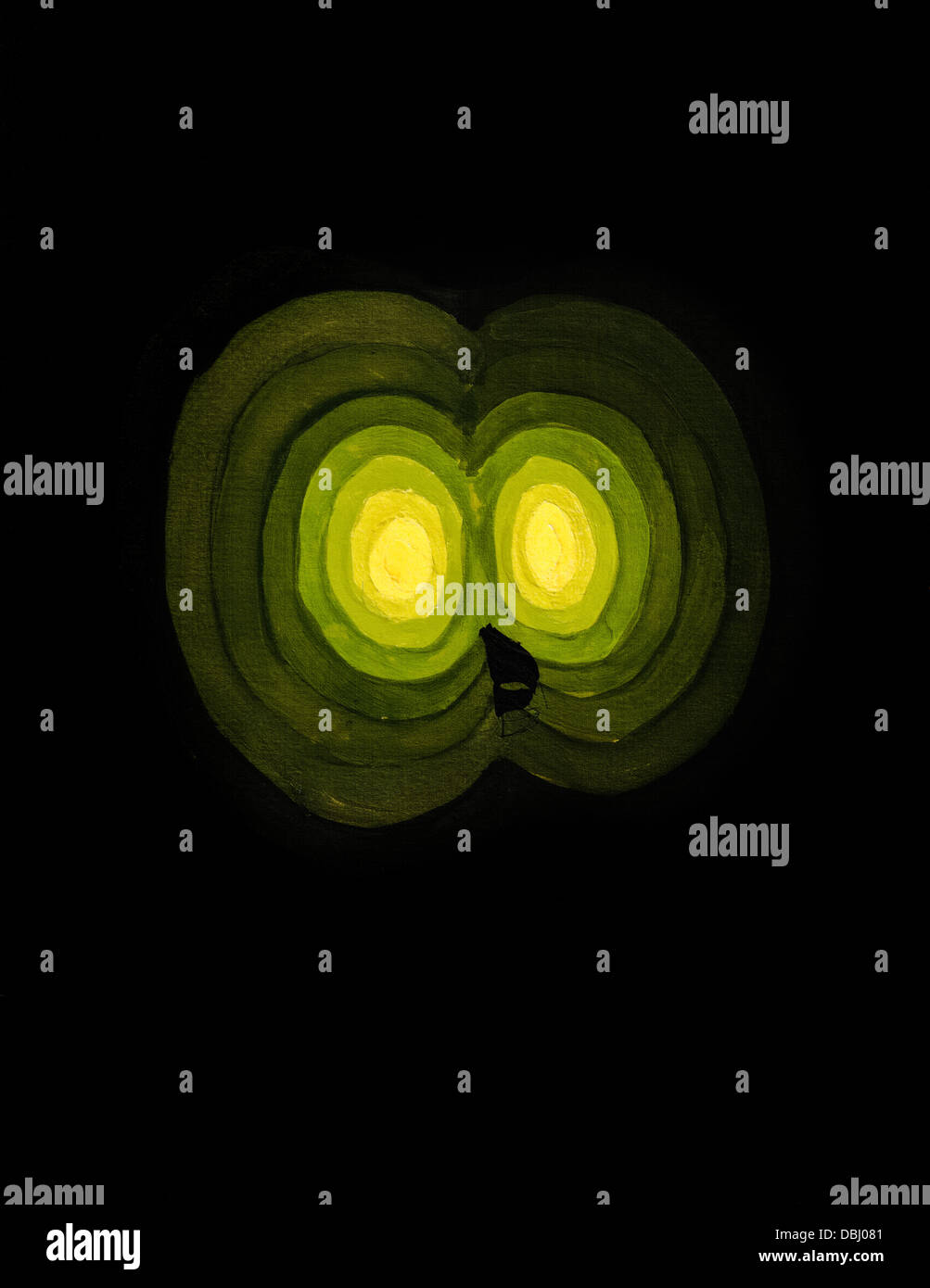 stylized drawing - yellow light of night beast eyes Stock Photo - Alamy