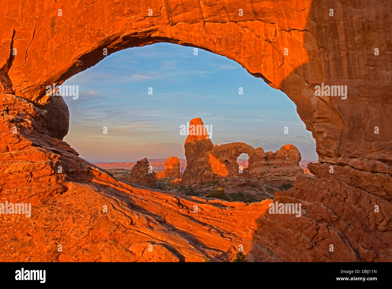 Sunrise on Turret Arch through the North Window, Arches National Park ...