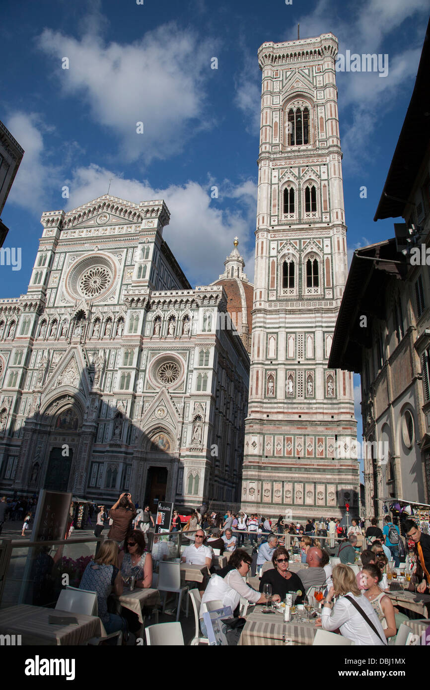 People Eating on Restaurant Terrace in front of Facade of Duomo ...