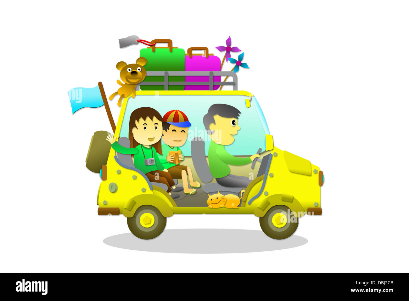 Happy family tour on holiday - Illustrator style Stock Photo - Alamy