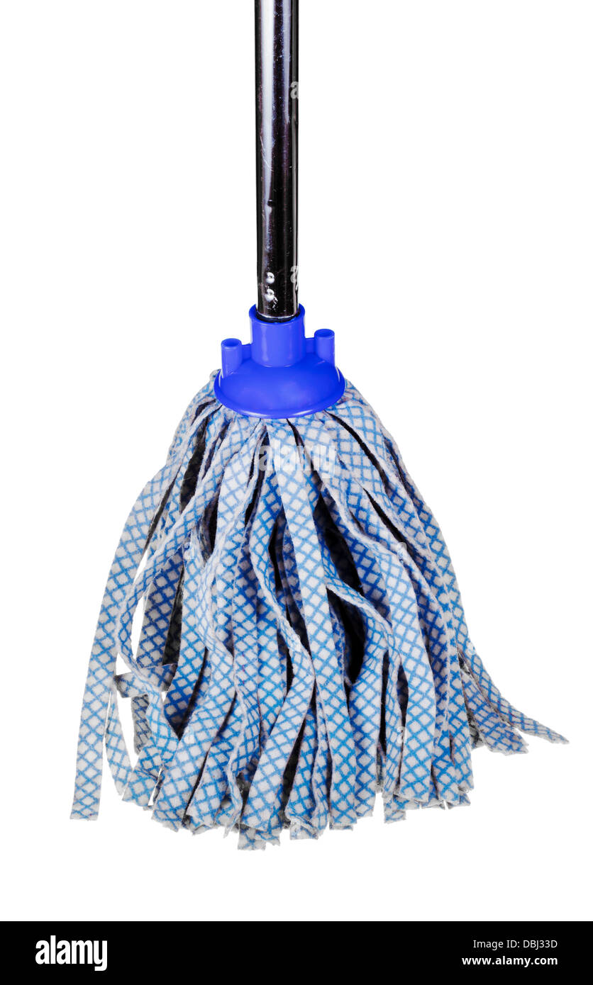 old blue fabric mop isolated on white background Stock Photo - Alamy