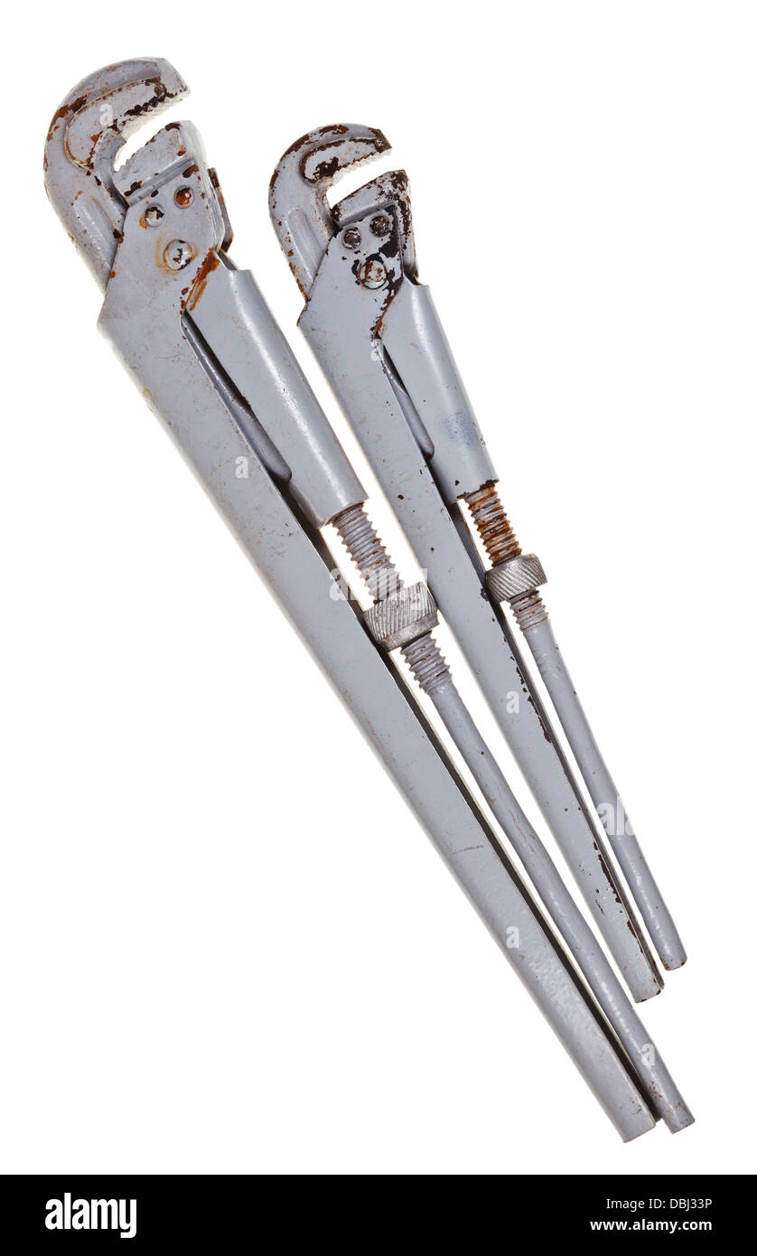 two pipe wrenches isolated on white background Stock Photo - Alamy