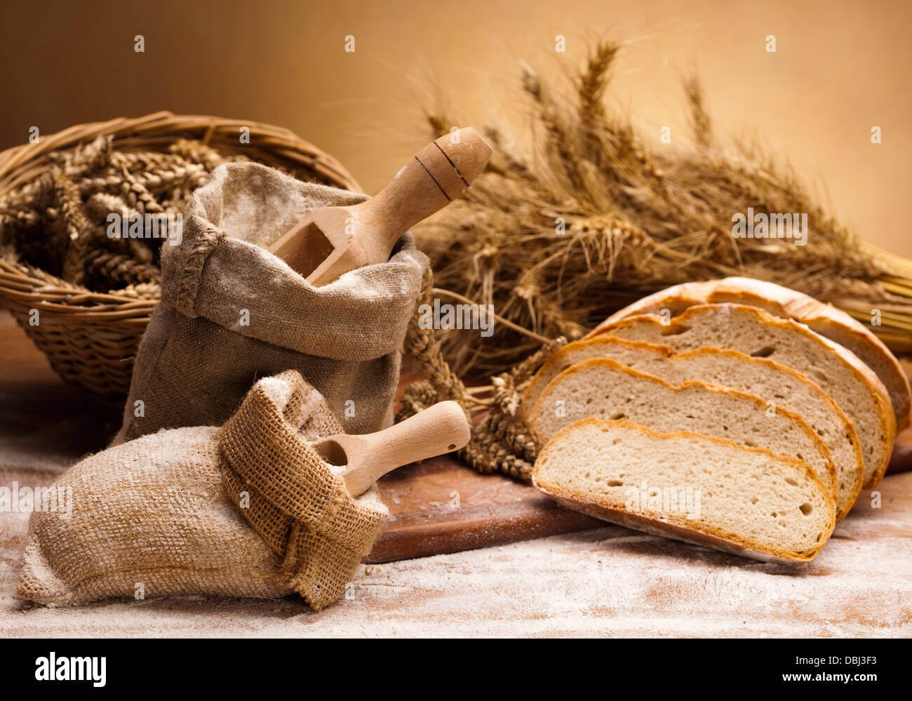 Flour and traditional bread Stock Photo - Alamy