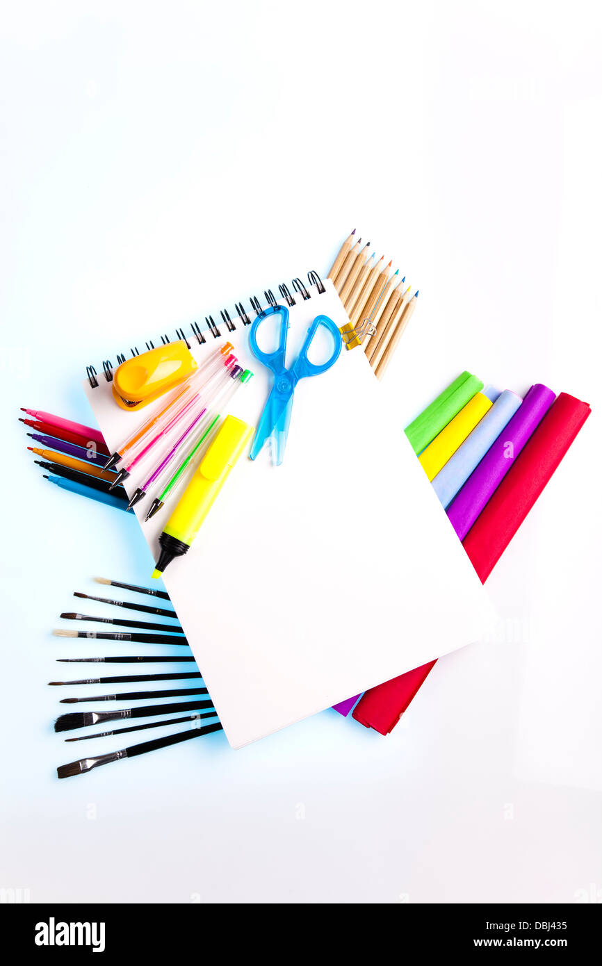 Back to school, Notepad with supplies Stock Photo - Alamy