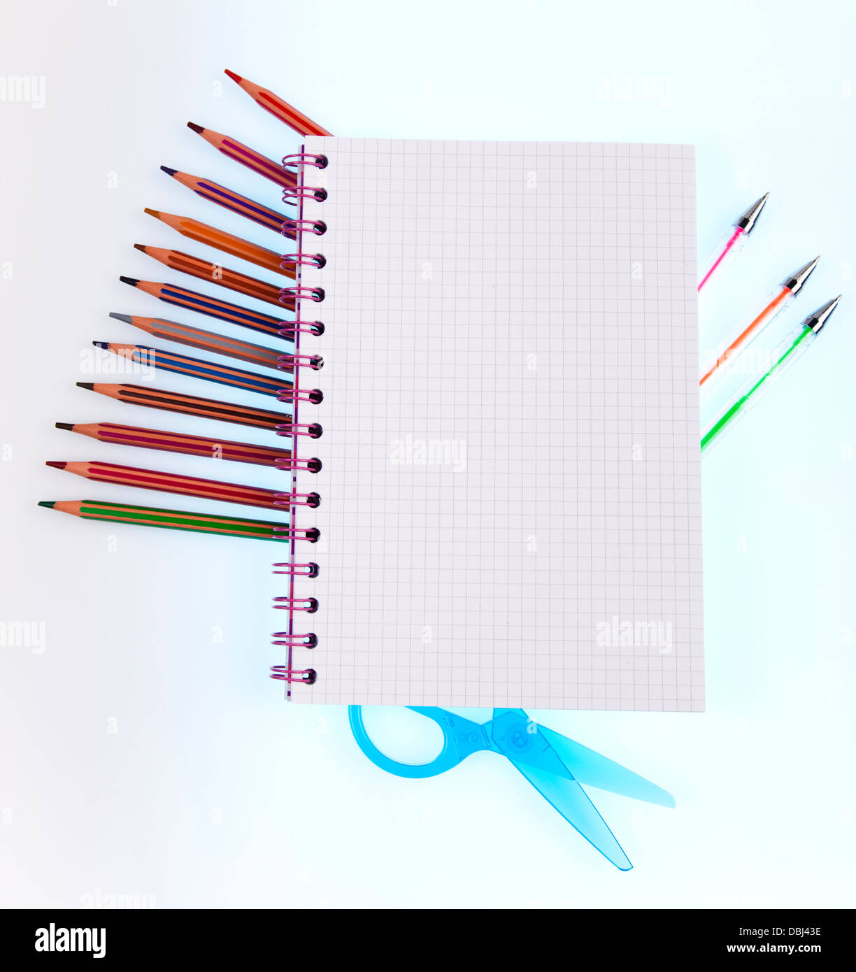 Back to school, Notepad with supplies Stock Photo - Alamy