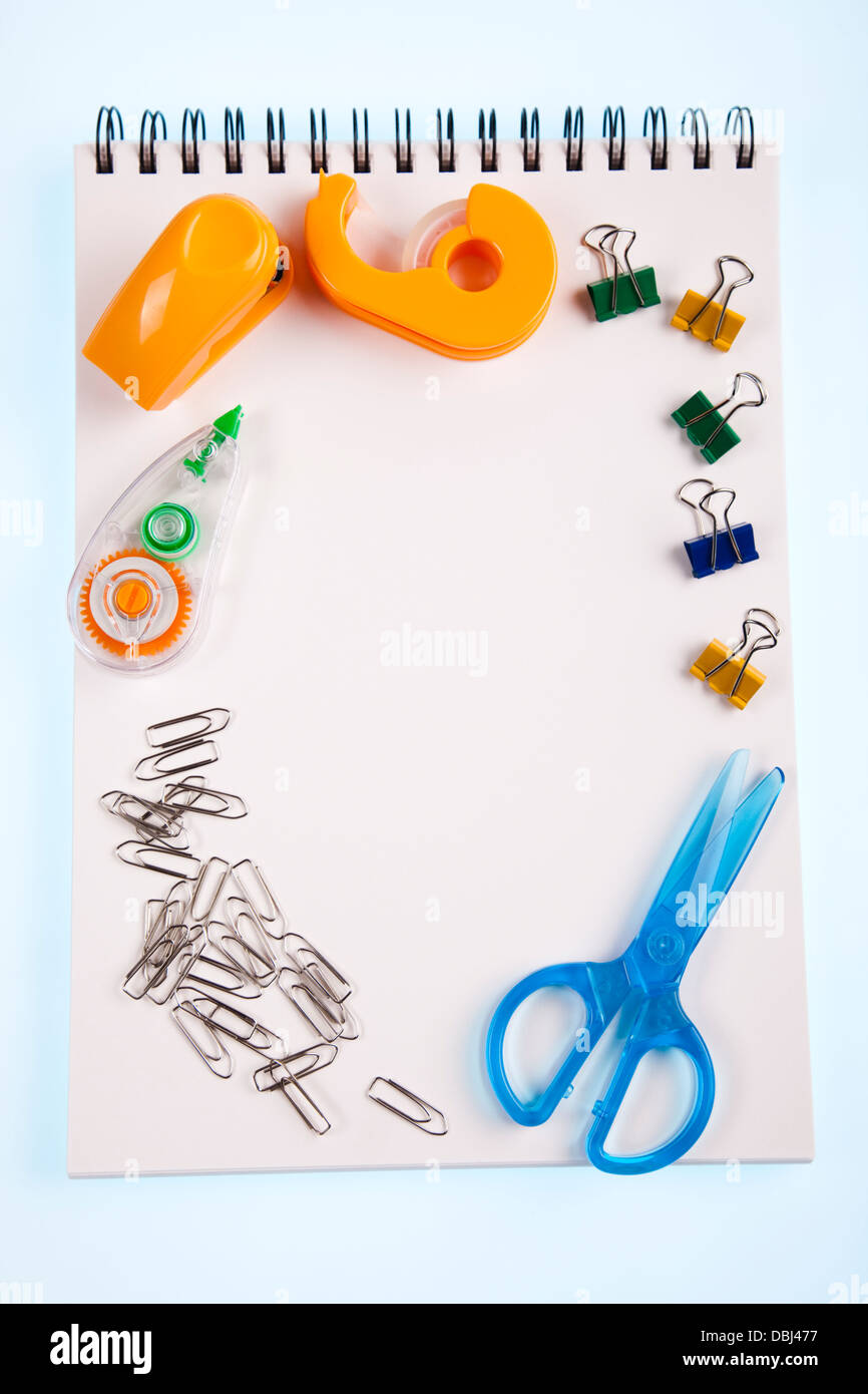 Office and student accessories, Notepad Stock Photo - Alamy