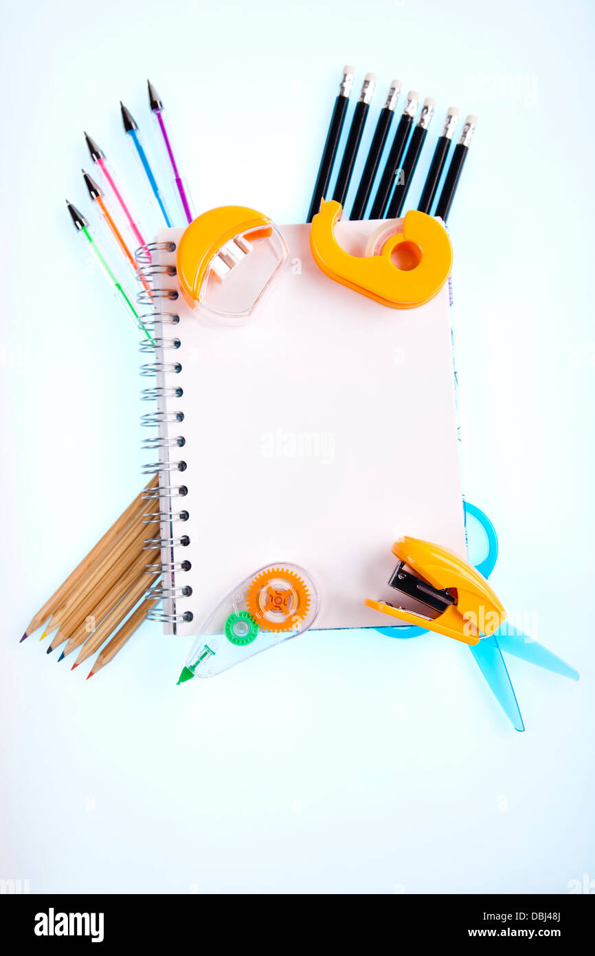 Office and student accessories, Notepad Stock Photo - Alamy
