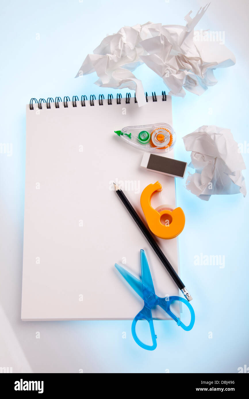 Office and student accessories, Notepad Stock Photo - Alamy