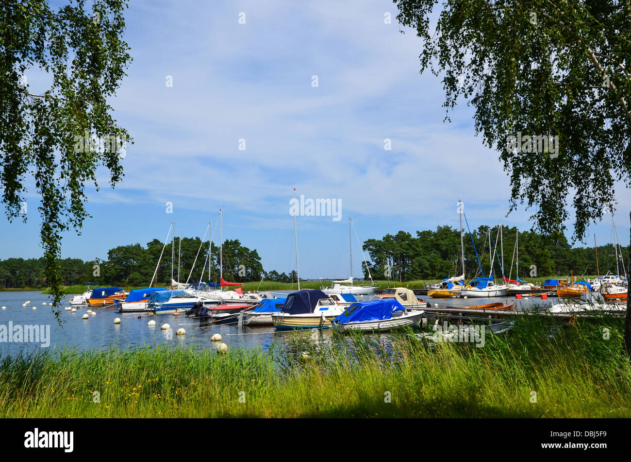 Summer view from a swedish small boat harbour Stock Photo - Alamy