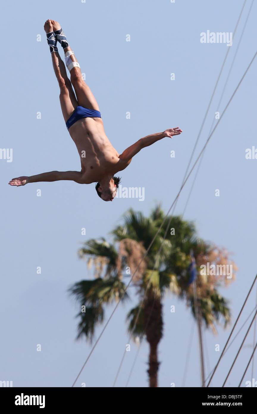 An unidentified diver in action during the men's 27m high diving final ...