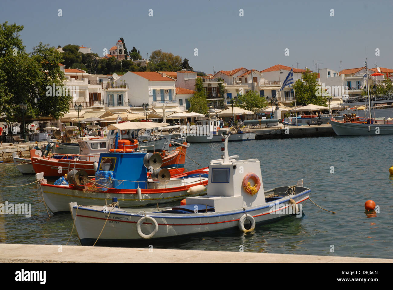 Old greek fishing boats hi-res stock photography and images - Alamy
