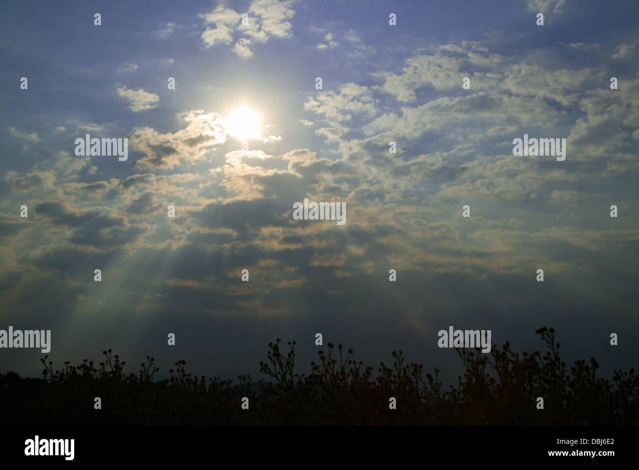 Sun filtered through clouds Stock Photo - Alamy