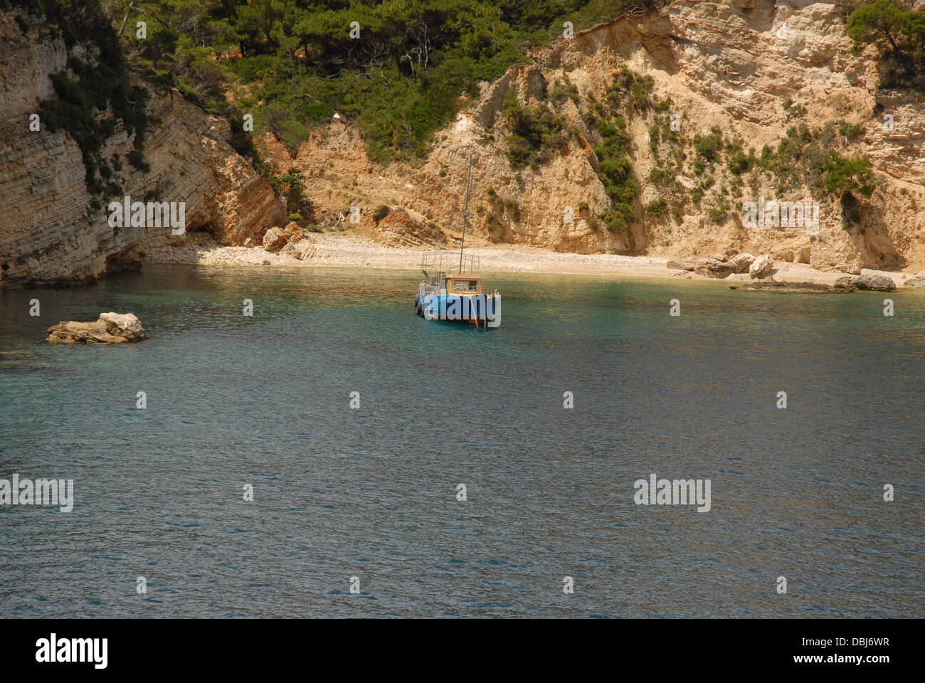 Fishing Boat in Cove, Greece Stock Photo - Alamy