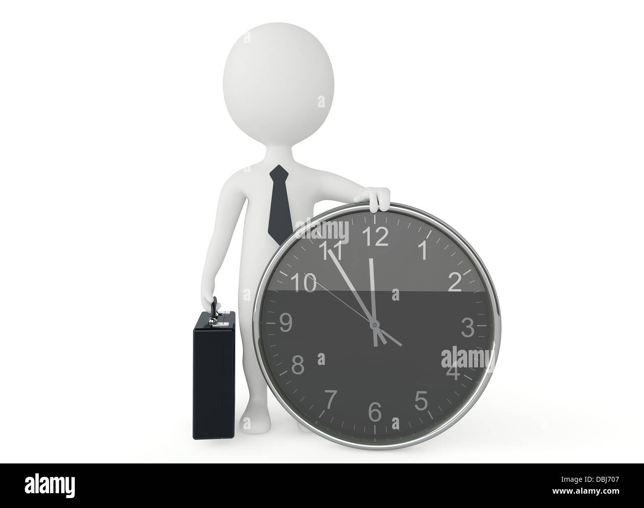 3d humanoid business character present a clock on white Stock Photo - Alamy