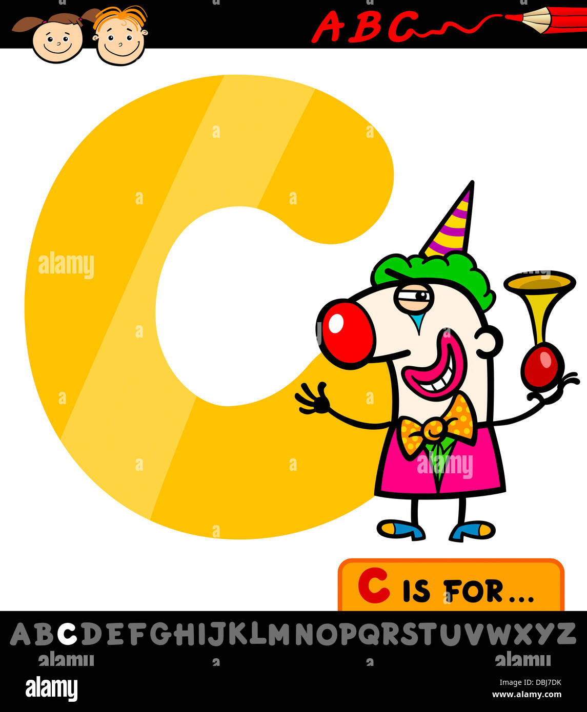 Cartoon Illustration of Capital Letter C from Alphabet with Clown for ...