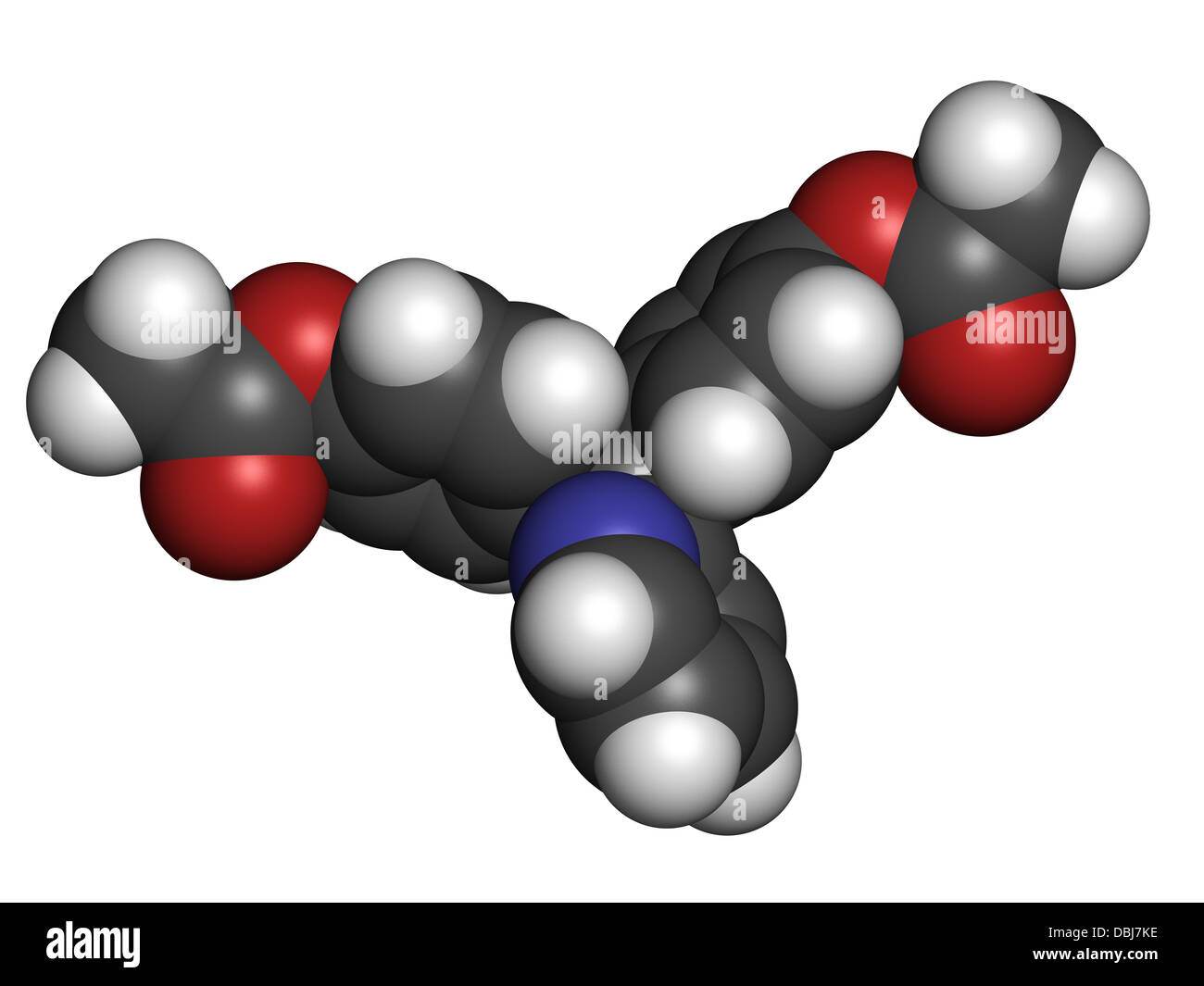 Bisacodyl laxative drug, chemical structure. Atoms are represented as ...