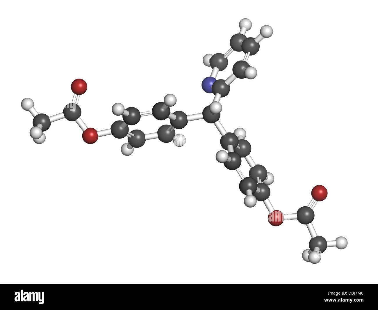Bisacodyl laxative drug, chemical structure. Atoms are represented as ...