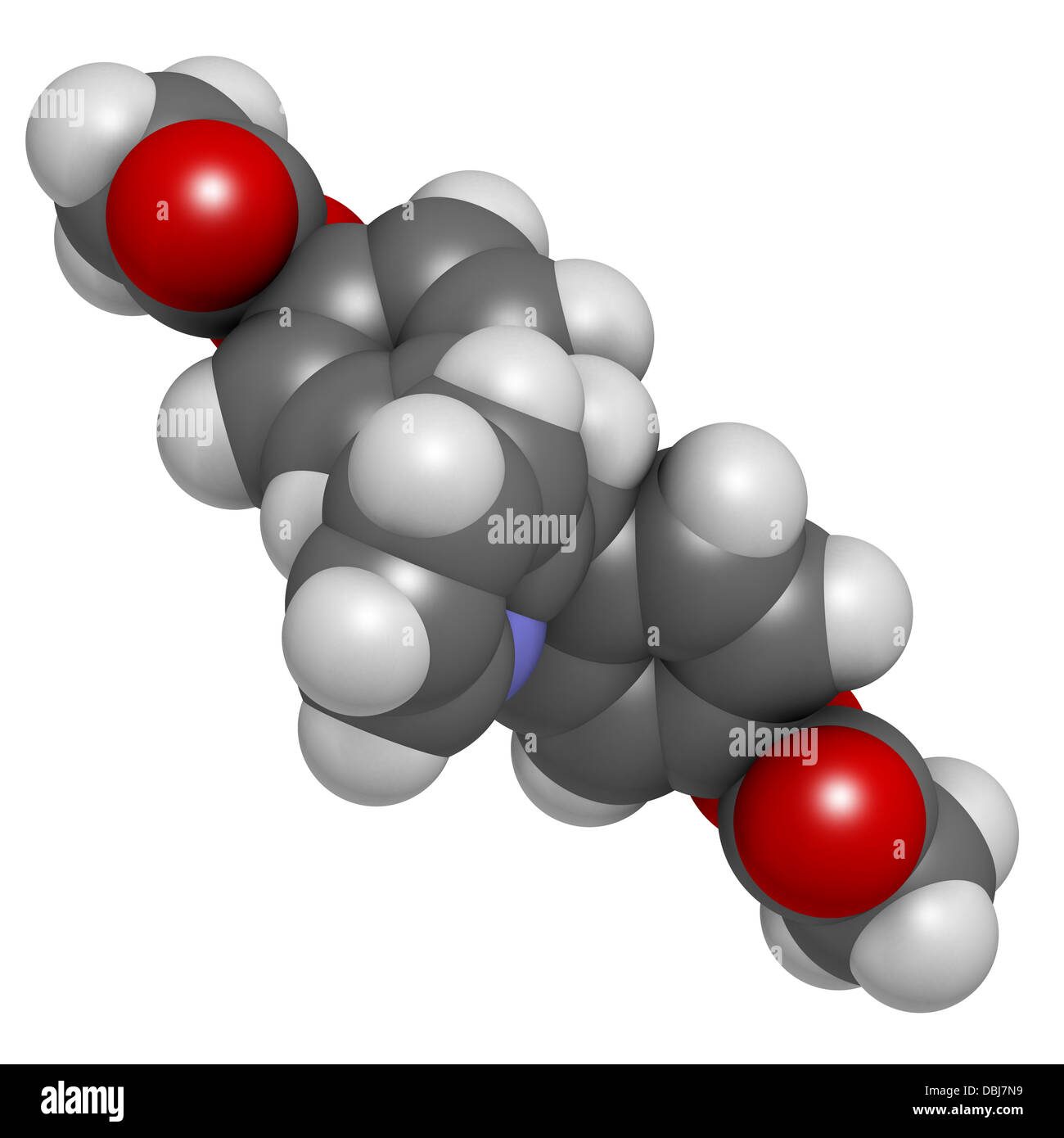 Bisacodyl laxative drug, chemical structure. Atoms are represented as ...