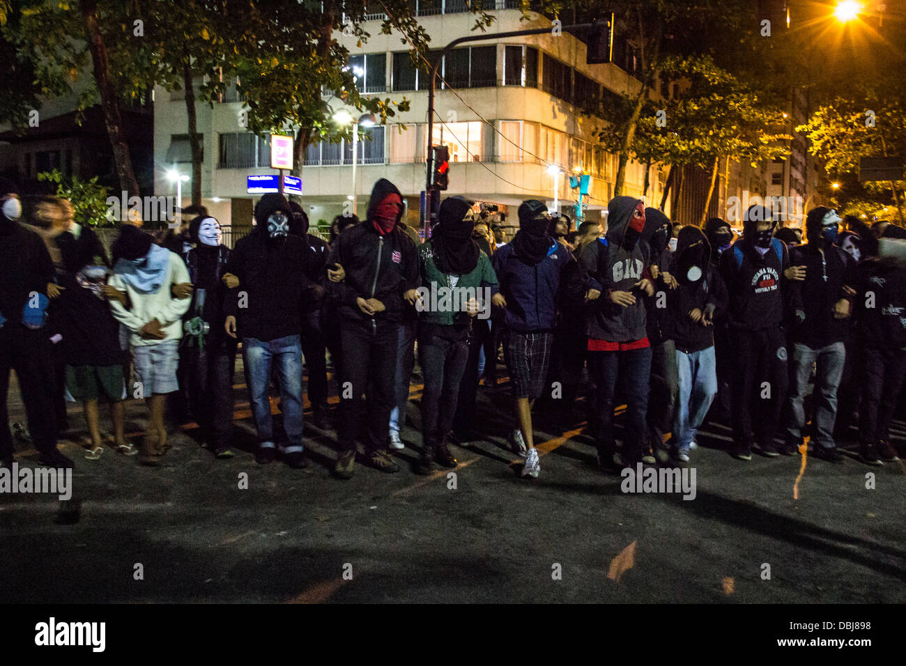 Black Blocks in protest during the visit Pope Francis in Rio de Janeiro ...