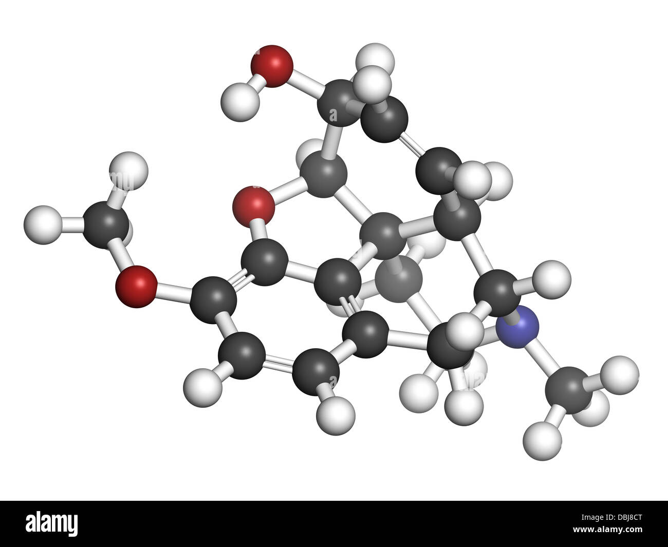 Codeine pain and cough relief drug, chemical structure. Atoms are ...
