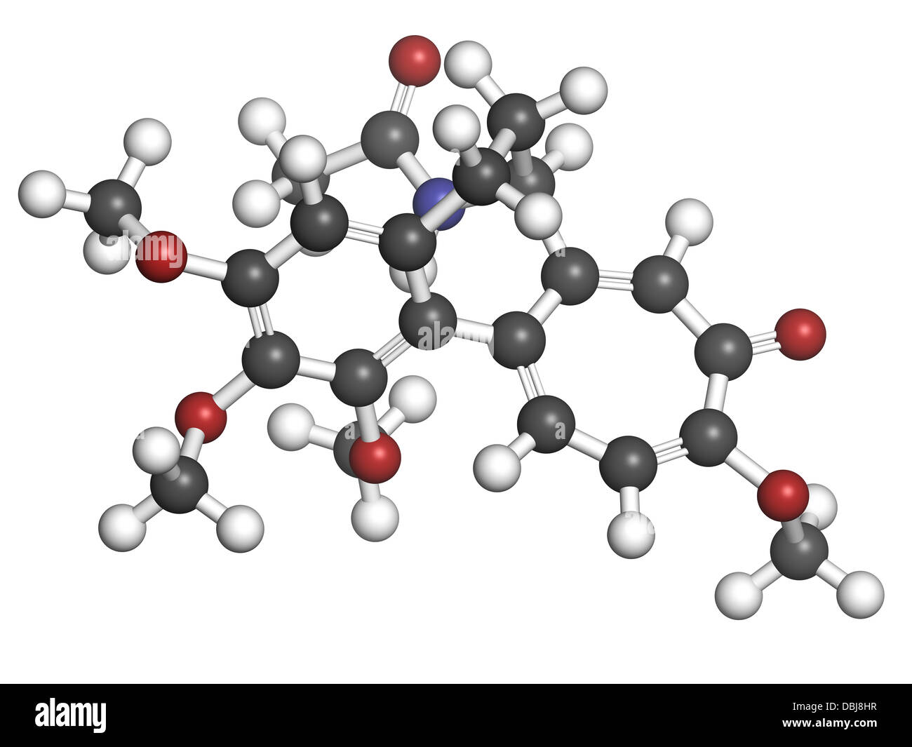 Colchicine gout drug, chemical structure. Atoms are represented as ...