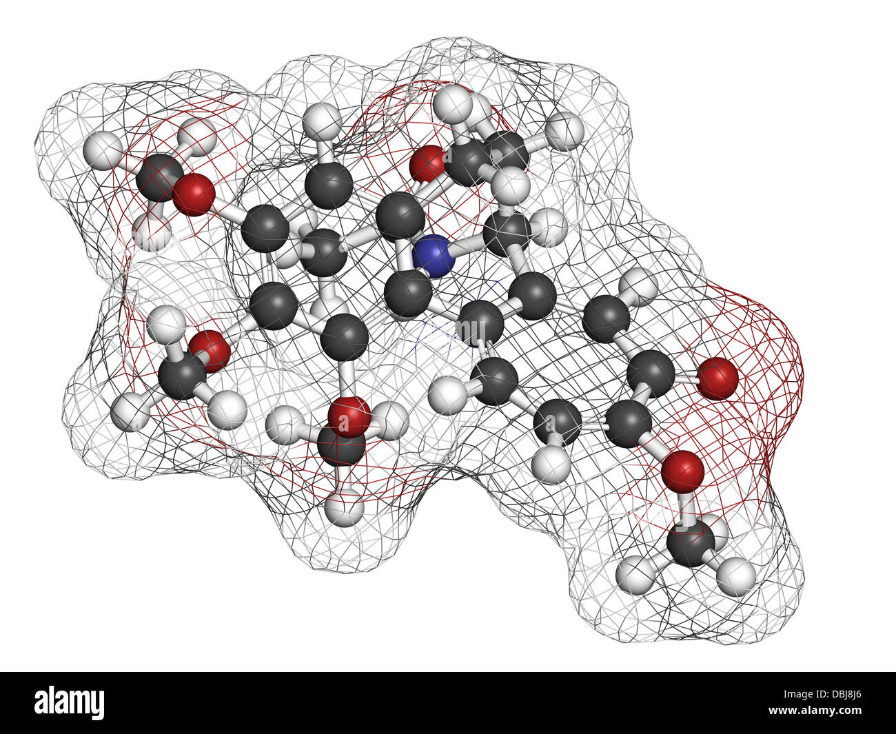 Colchicine gout drug, chemical structure. Atoms are represented as ...