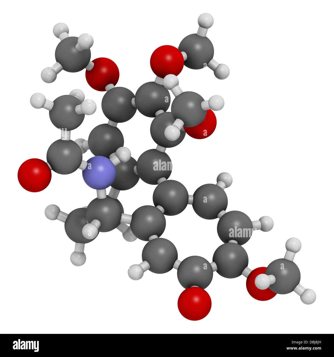 Colchicine gout drug, chemical structure. Atoms are represented as ...