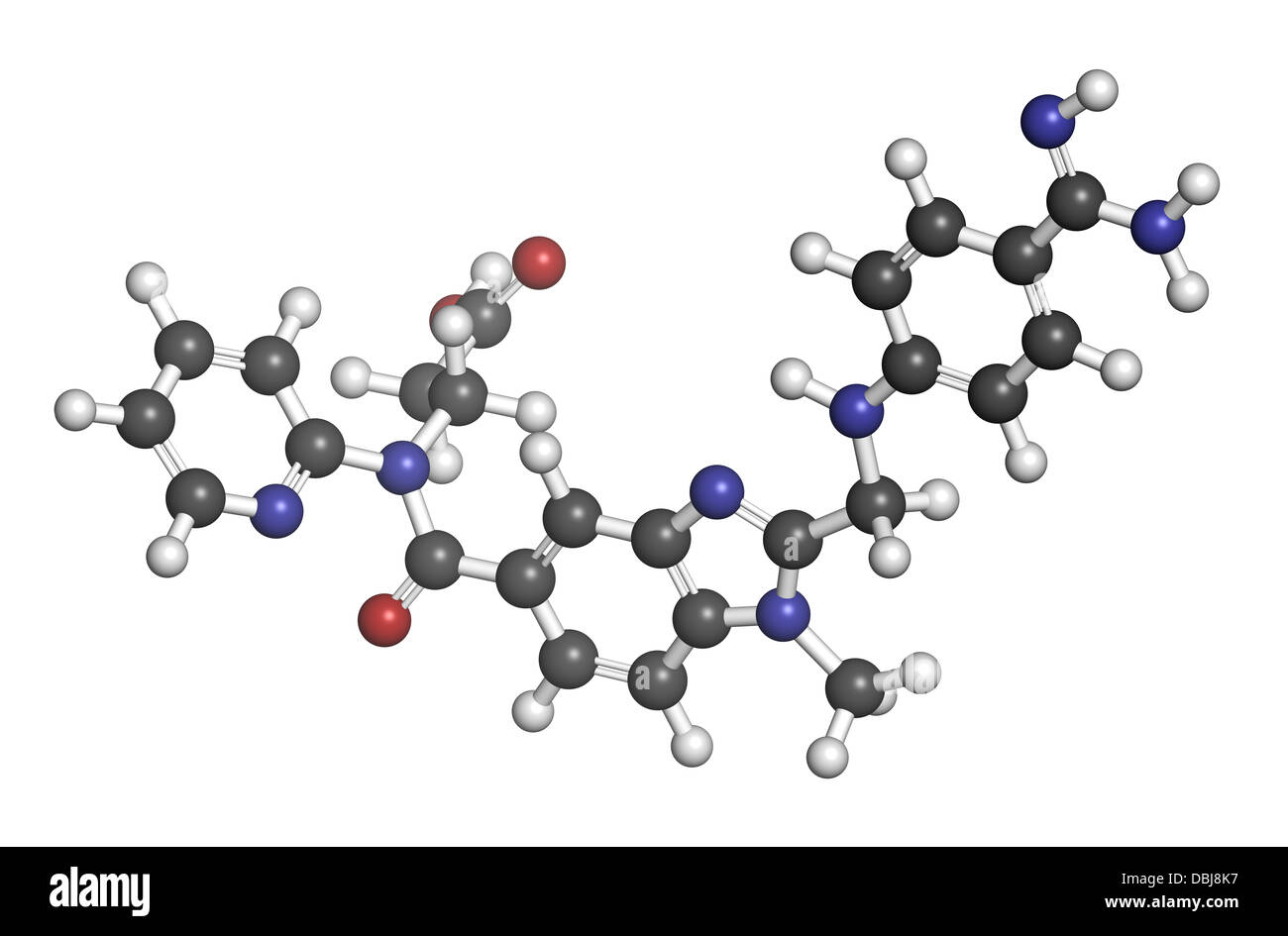 Dabigatran anticoagulant drug (direct thrombin inhibitor), chemical ...