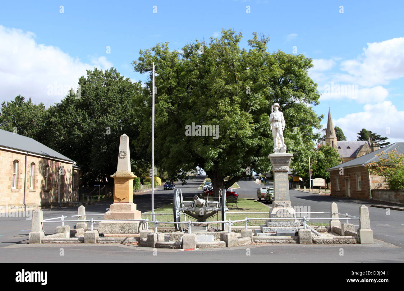 Historic Town of Ross in Tasmania with its gun from the Boer War Stock ...
