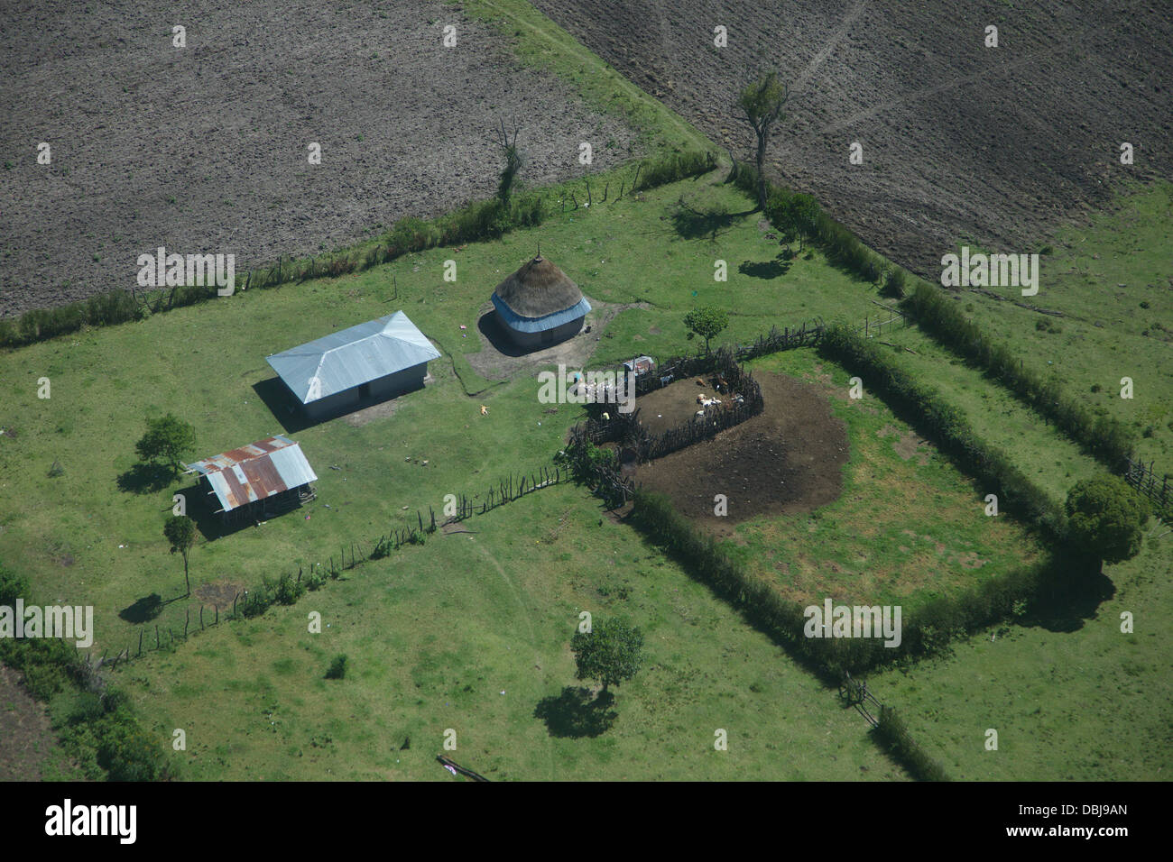 Aerial view of Kenyan farms and Masai boma and bomas Stock Photo - Alamy
