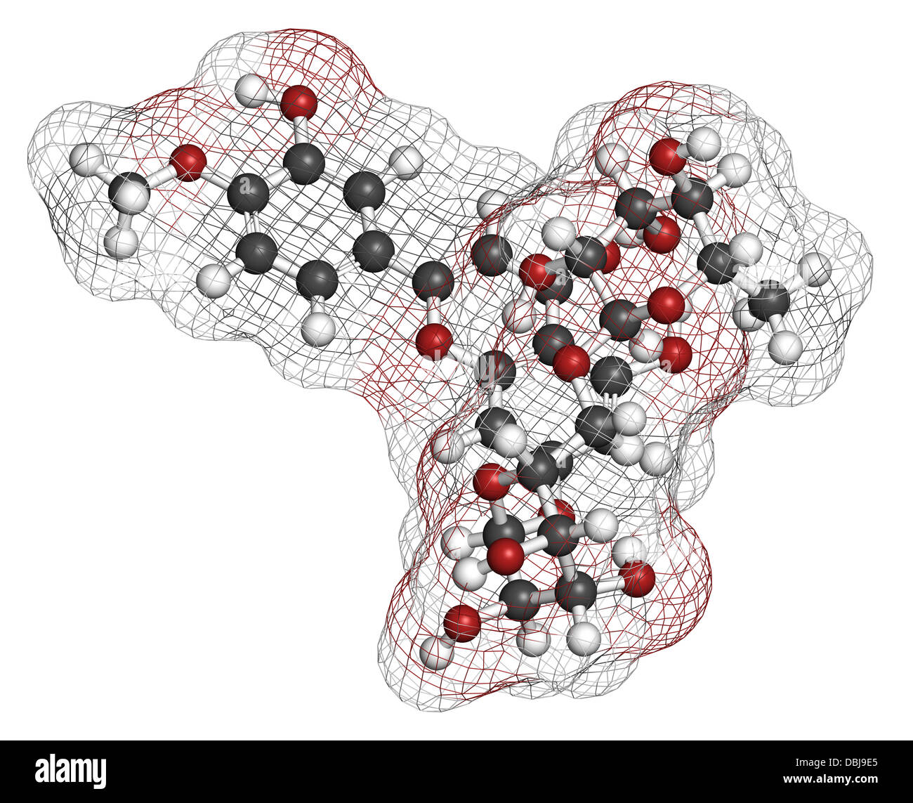 Diosmin venous disease and hemorrhoids drug, chemical structure. Atoms ...