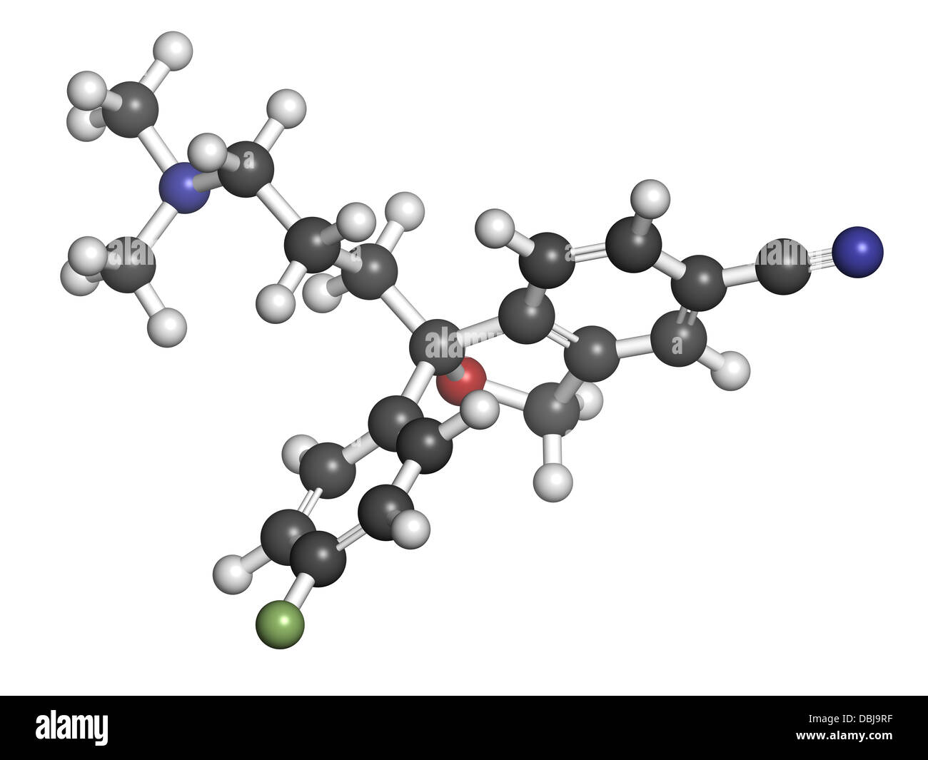 Escitalopram antidepressant drug (SSRI class), chemical structure ...