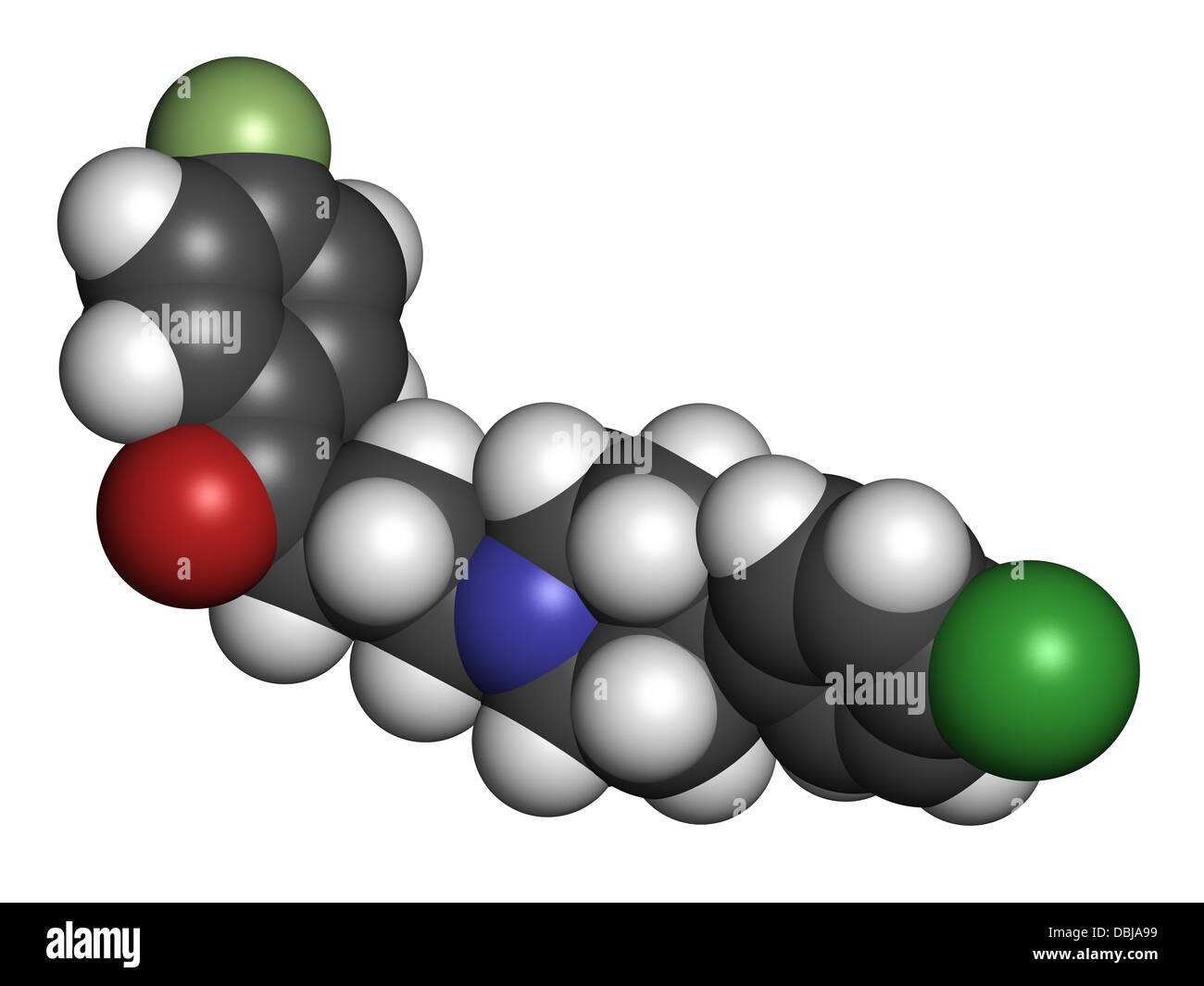 Haloperidol antipsychotic (neuroleptic) drug, chemical structure. Atoms ...