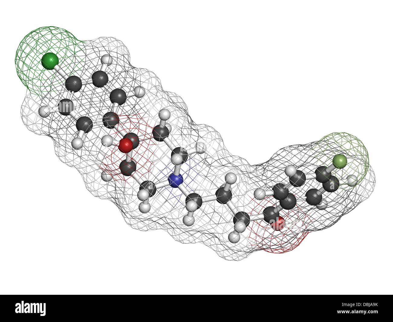 Haloperidol antipsychotic (neuroleptic) drug, chemical structure. Atoms ...