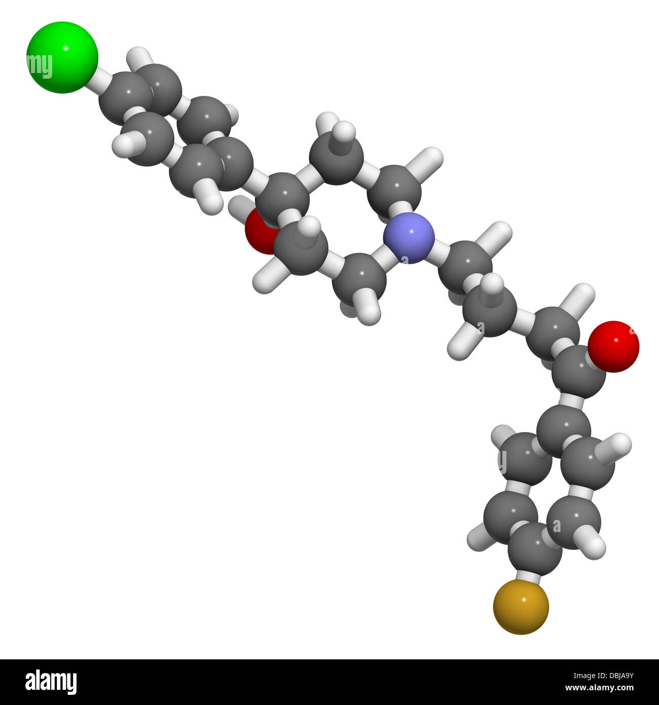 Haloperidol antipsychotic (neuroleptic) drug, chemical structure. Atoms ...