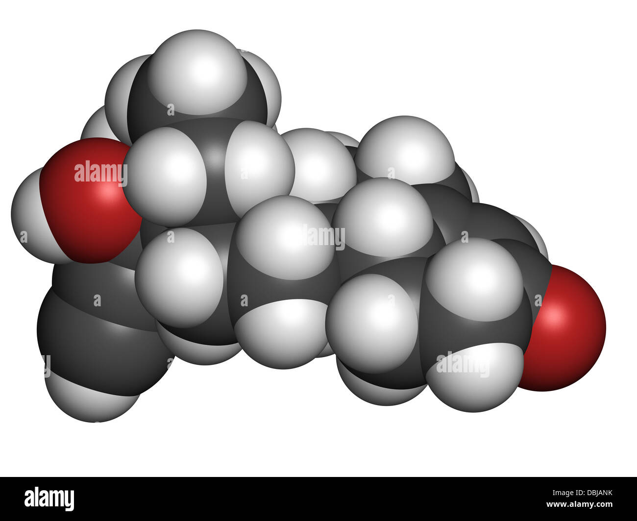 Levonorgestrel contraceptive pill drug, chemical structure. Atoms are ...