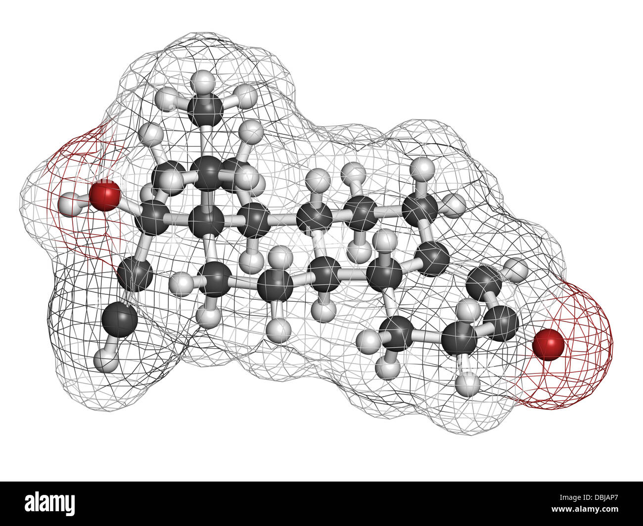 Levonorgestrel contraceptive pill drug, chemical structure. Atoms are ...