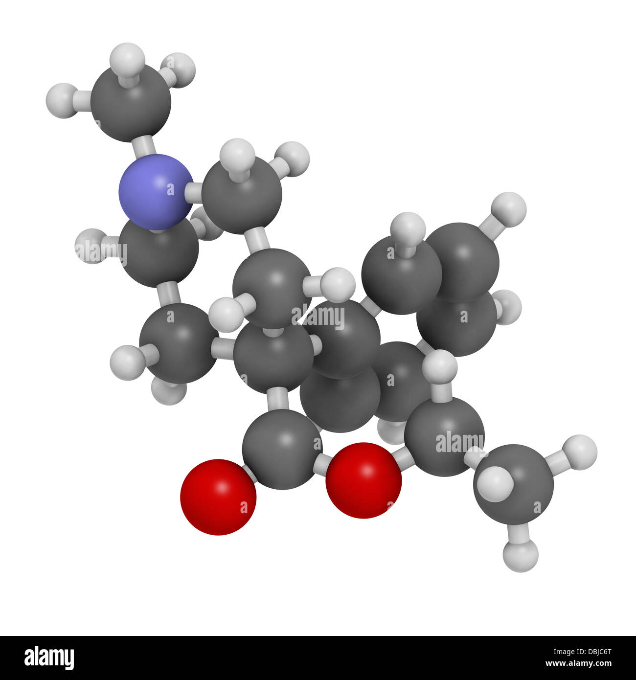 Pethidine opioid analgesic drug, chemical structure. Atoms are ...