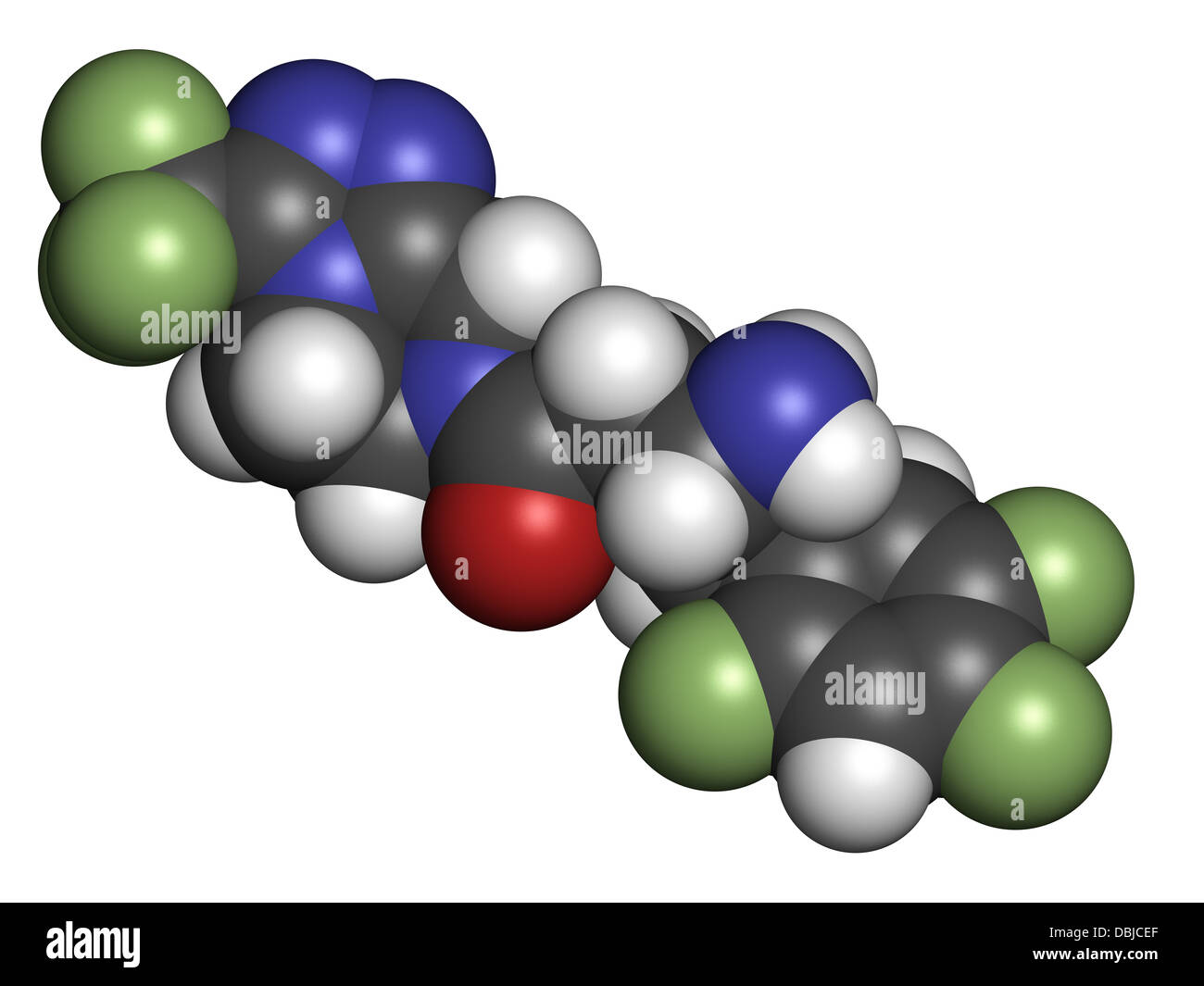 Sitagliptin diabetes drug, chemical structure. Atoms are represented as ...