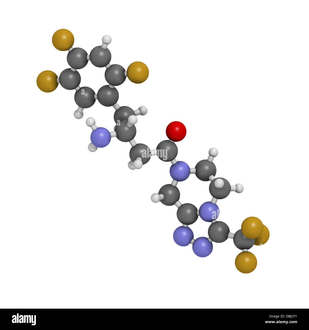 Sitagliptin diabetes drug, chemical structure. Atoms are represented as ...
