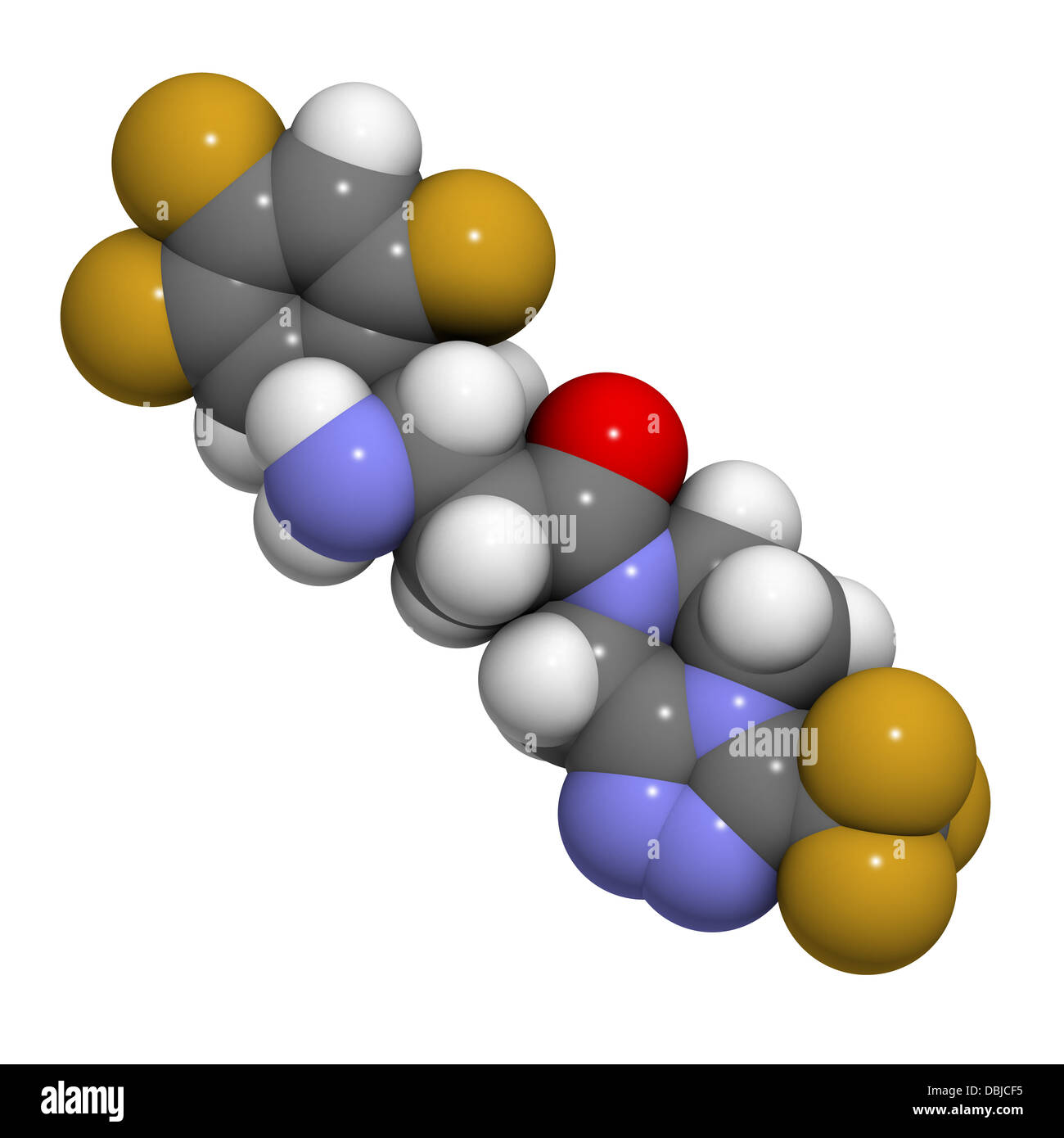Sitagliptin diabetes drug, chemical structure. Atoms are represented as ...